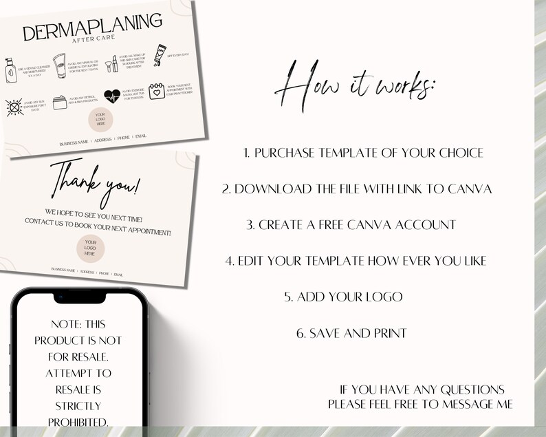 Editable Dermaplaning Aftercare Card Template, Facial Template ...