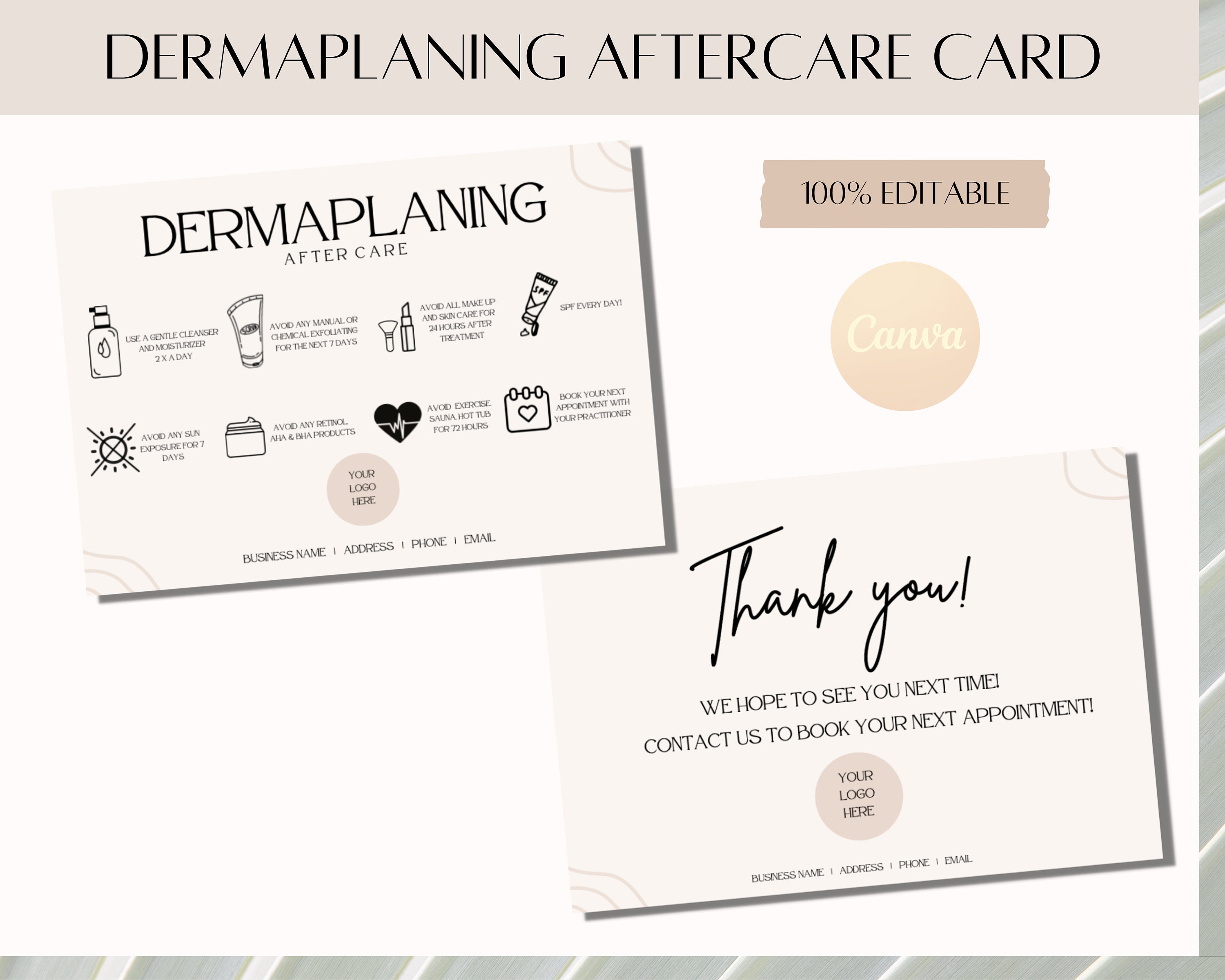 Editable Dermaplaning Aftercare Card Template, Facial Template ...