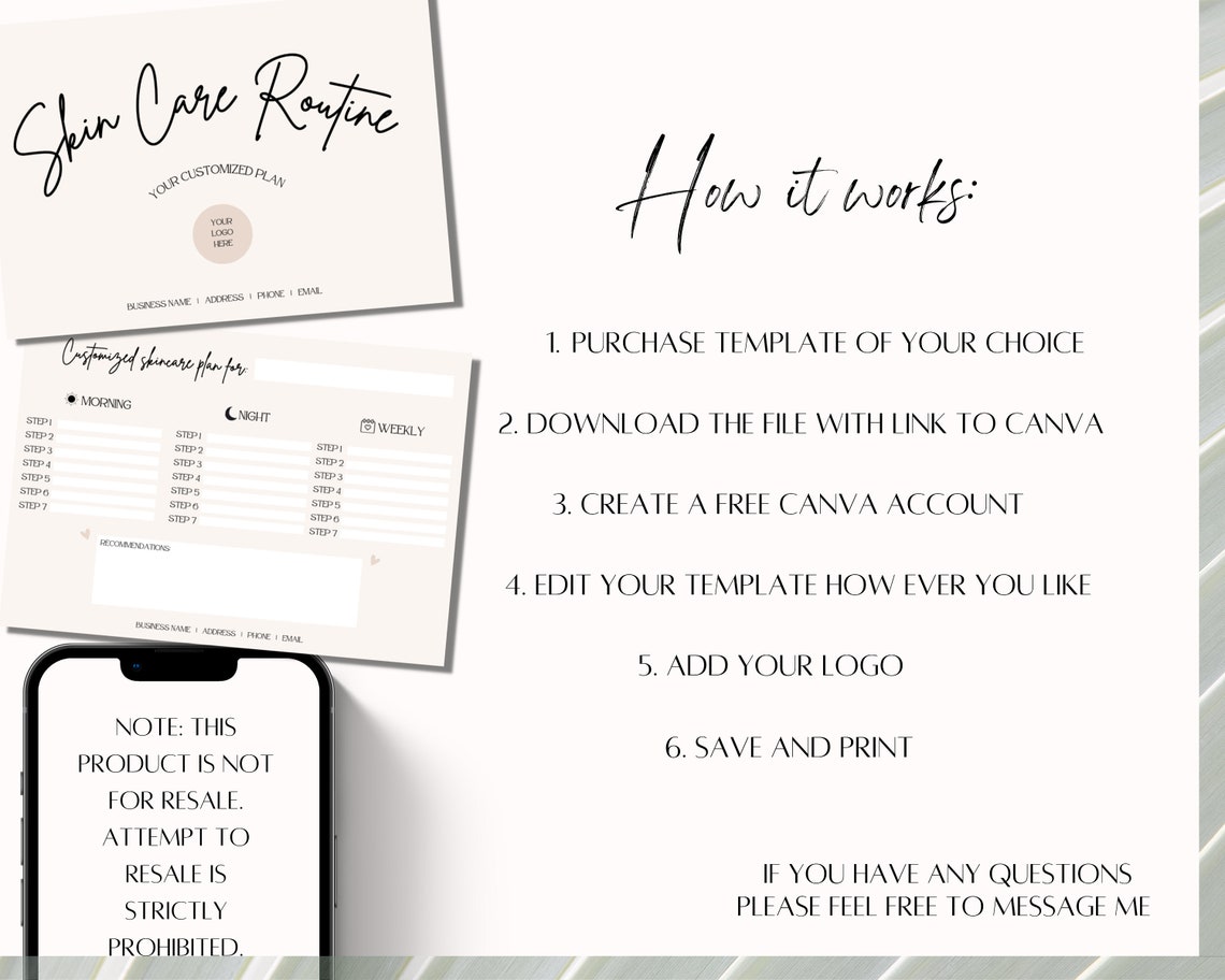 Editable Esthetician Template Skincare Routine Aftercare Card Edit in ...