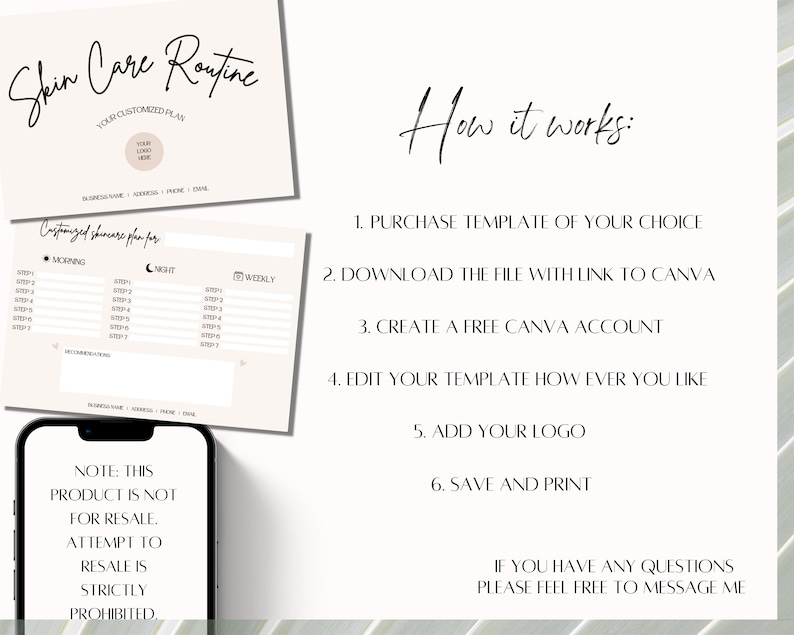 Editable Esthetician Template Skincare Routine Aftercare Card Edit in ...