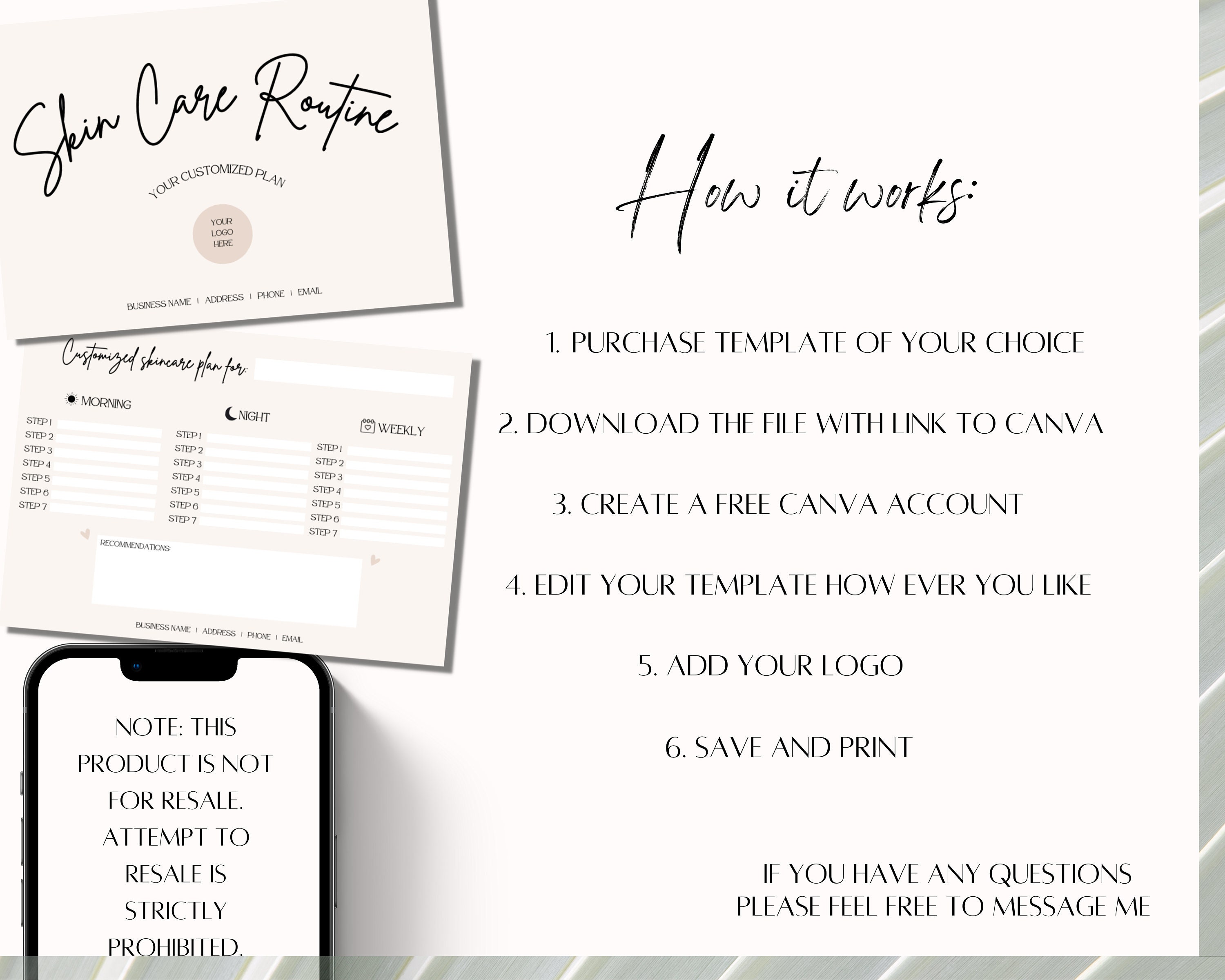 Editable Esthetician Template Skincare Routine Aftercare Card Edit in ...