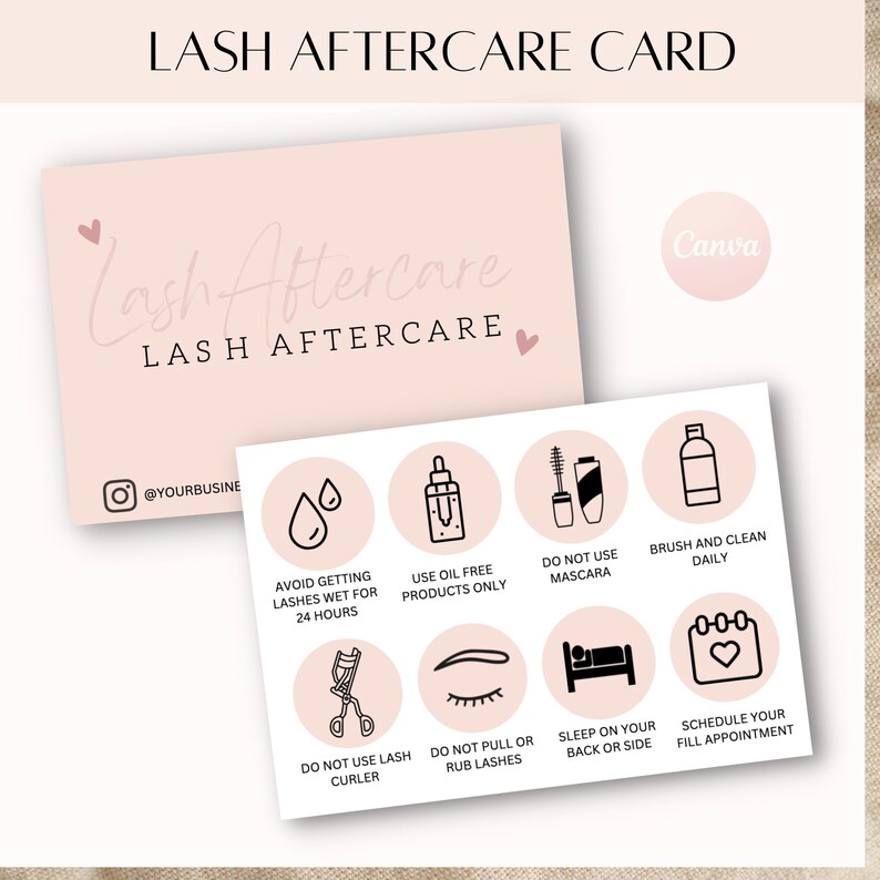 Editable Lash Aftercare Card Template, Canva Lash Card, Lash Extension ...