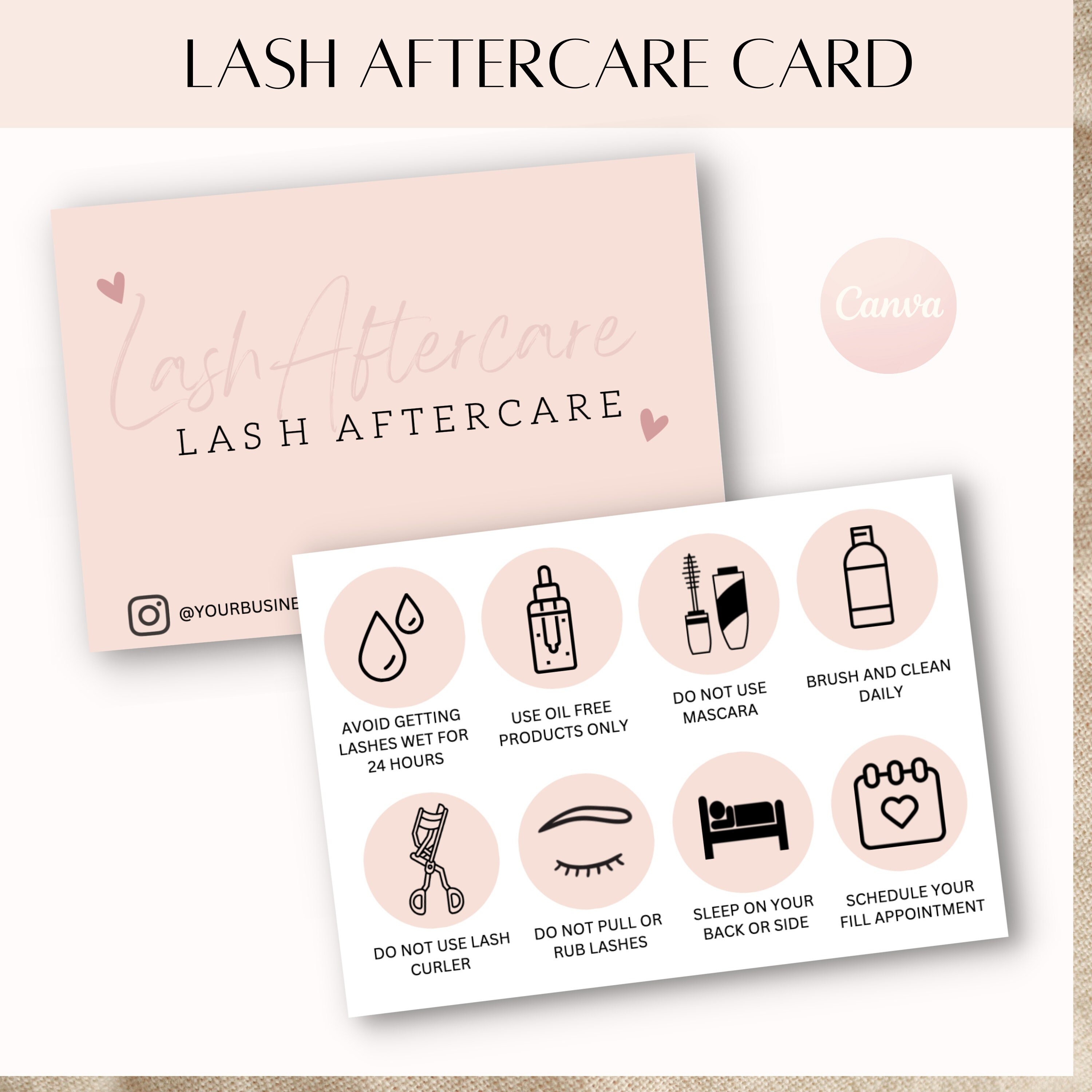Editable Lash Aftercare Card Template, Canva Lash Card, Lash Extension ...