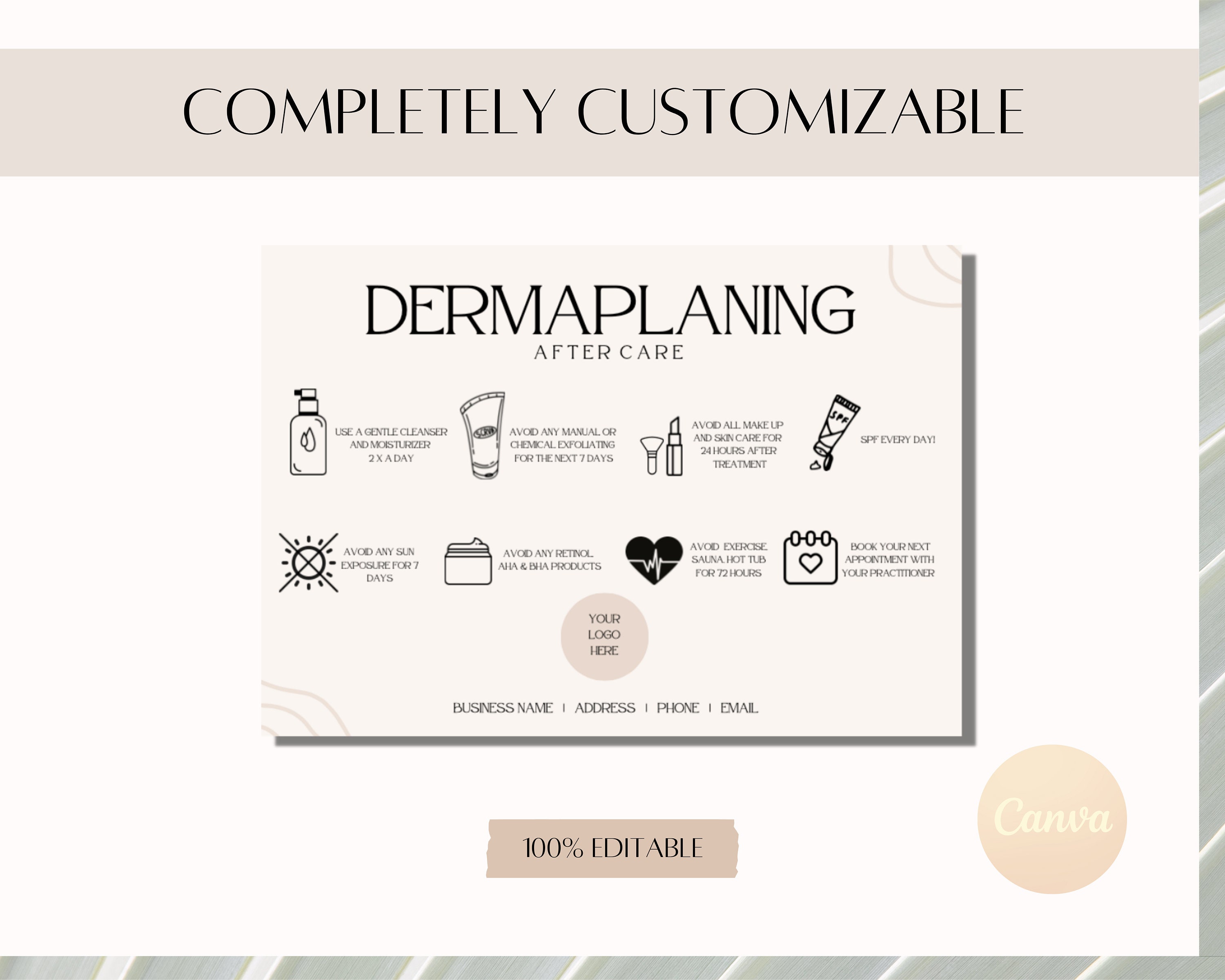 Editable Dermaplaning Aftercare Card Template, Facial Template ...