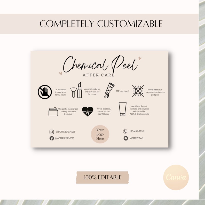 Editable Chemical Peel Aftercare Card Printable Chemical Peel Card ...