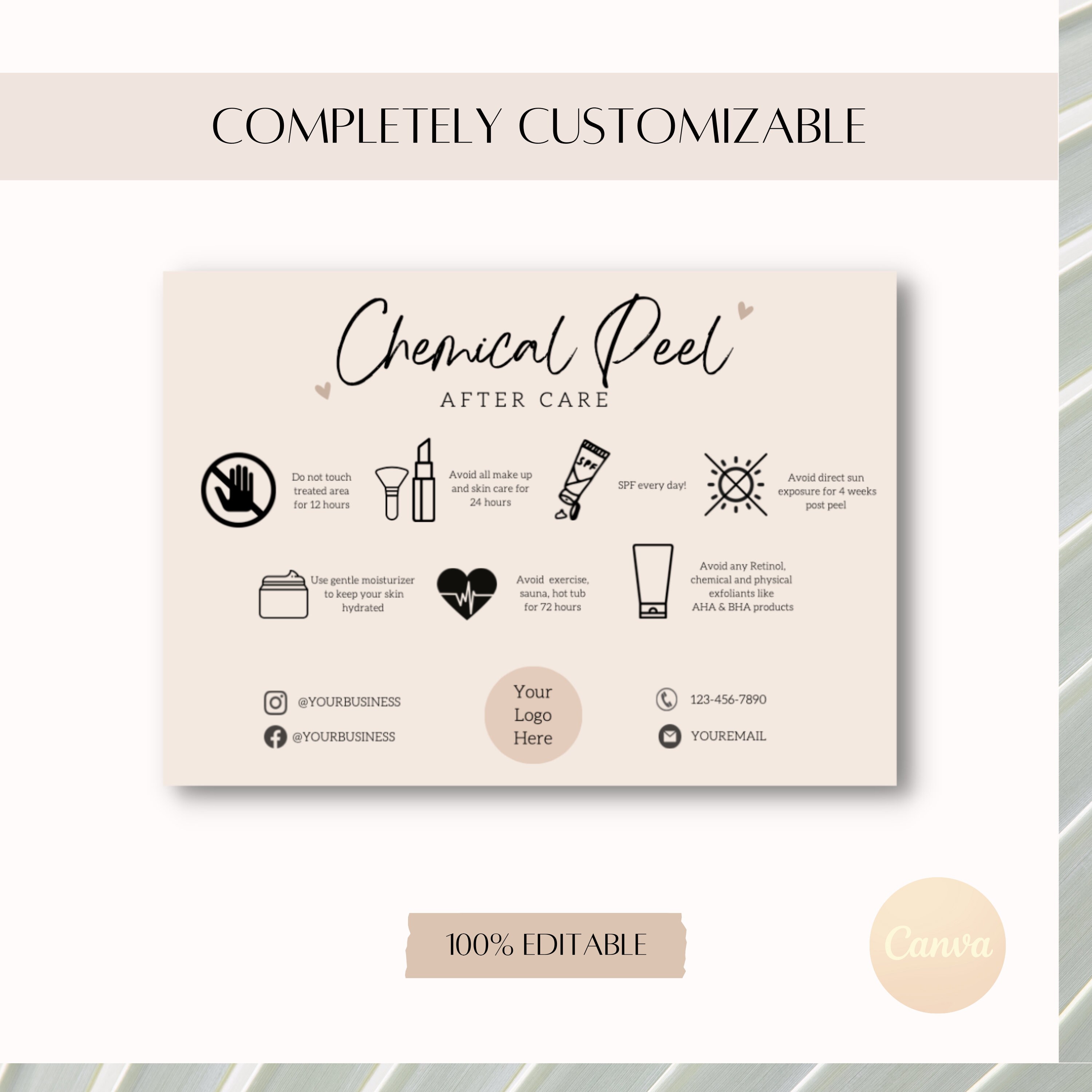 Editable Chemical Peel Aftercare Card Printable Chemical Peel Card ...
