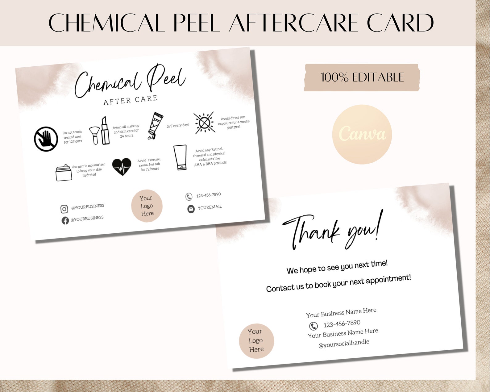 Editable Chemical Peel Aftercare Card Printable Chemical Peel Card ...