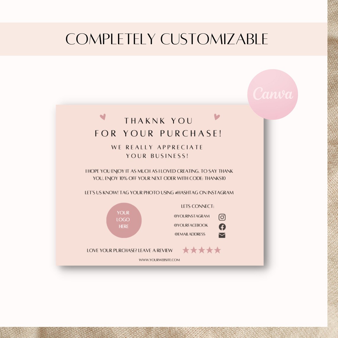 Editable Small Business Thank You Card Canva Template,business Thank You Card,thanks for Your ...