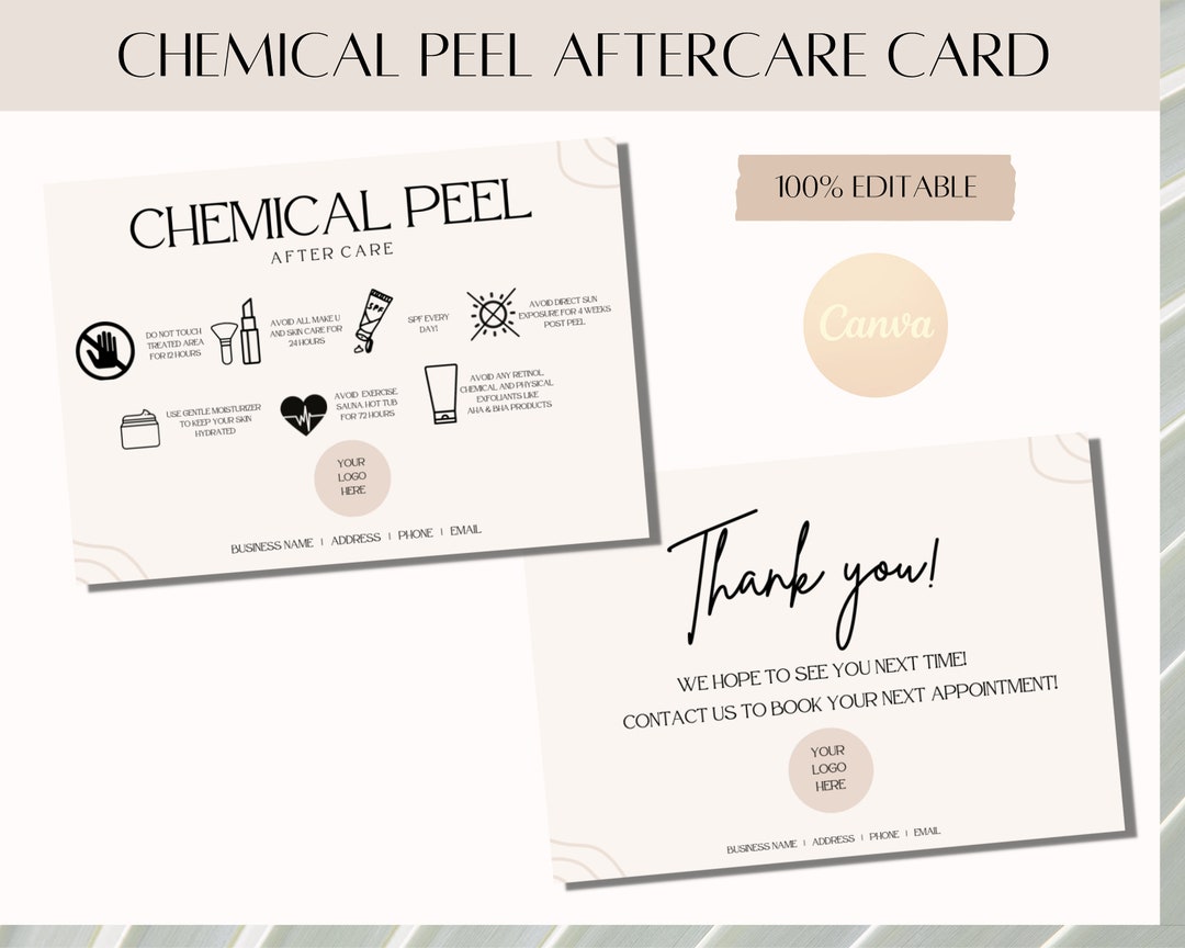 Editable Chemical Peel Aftercare Card Printable Chemical Peel Card ...