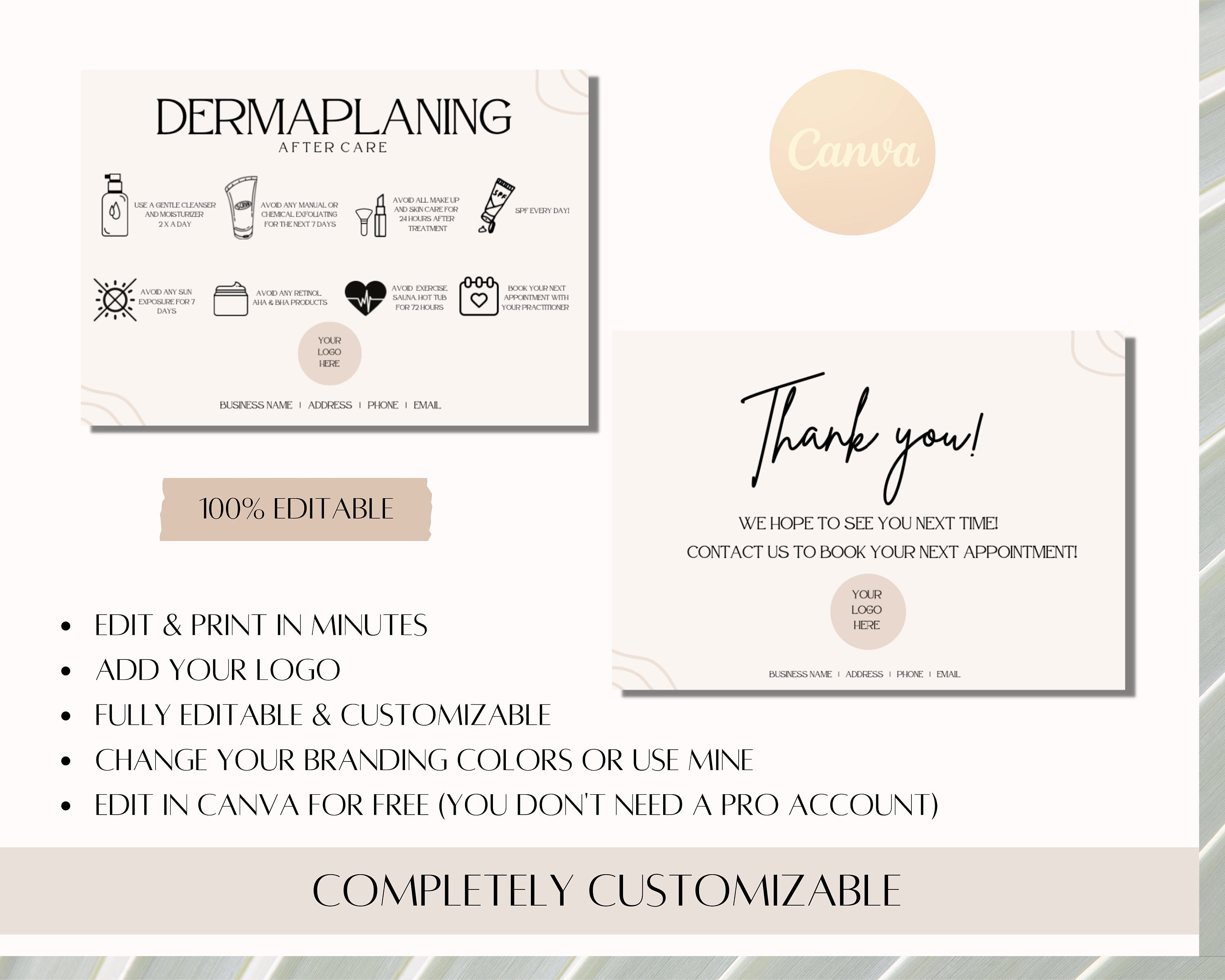 Editable Dermaplaning Aftercare Card Template, Facial Template ...