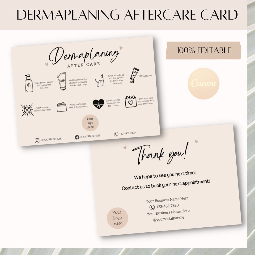 Editable Dermaplaning Aftercare Card Facial Template Printable Facial ...