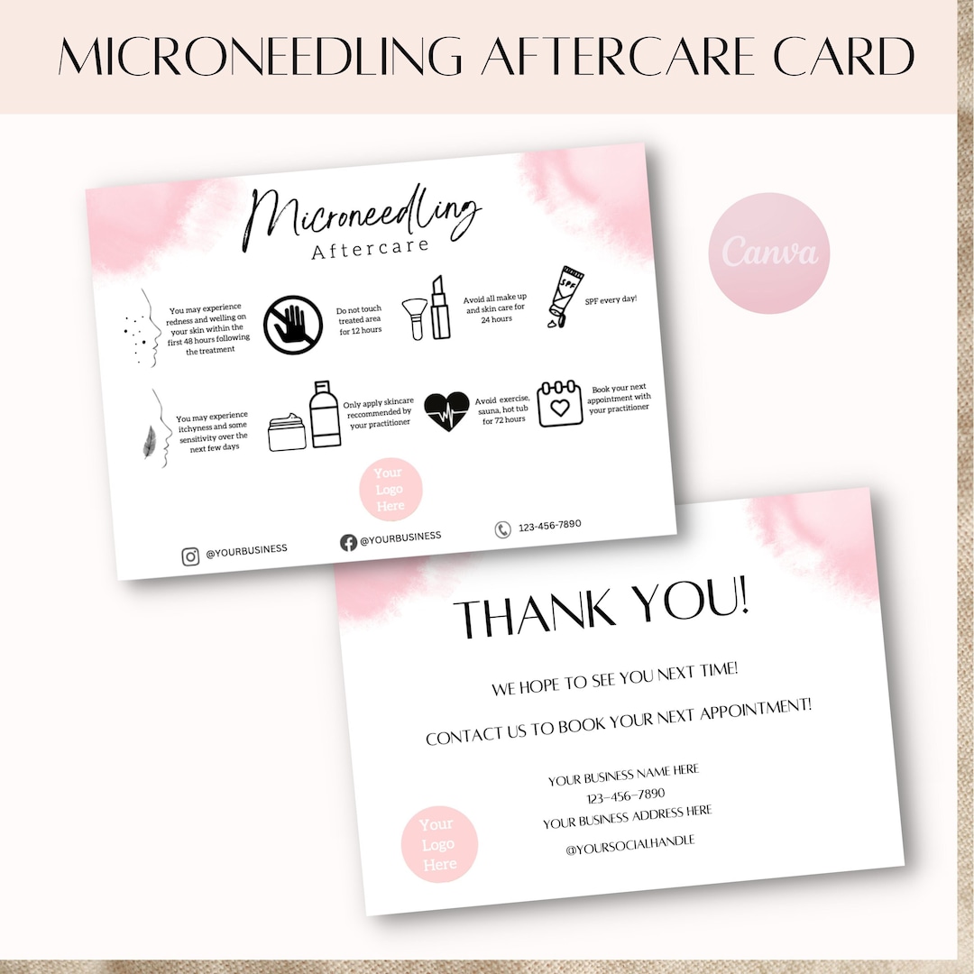 Editable Microneedling Aftercare Card Template, Aftercare Card, Canva ...