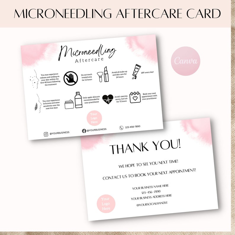 Editable Microneedling Aftercare Card Template, Aftercare Card, Canva ...