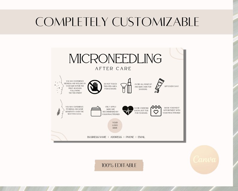 Editable Microneedling Aftercare Card Template, Aftercare Card, Canva ...