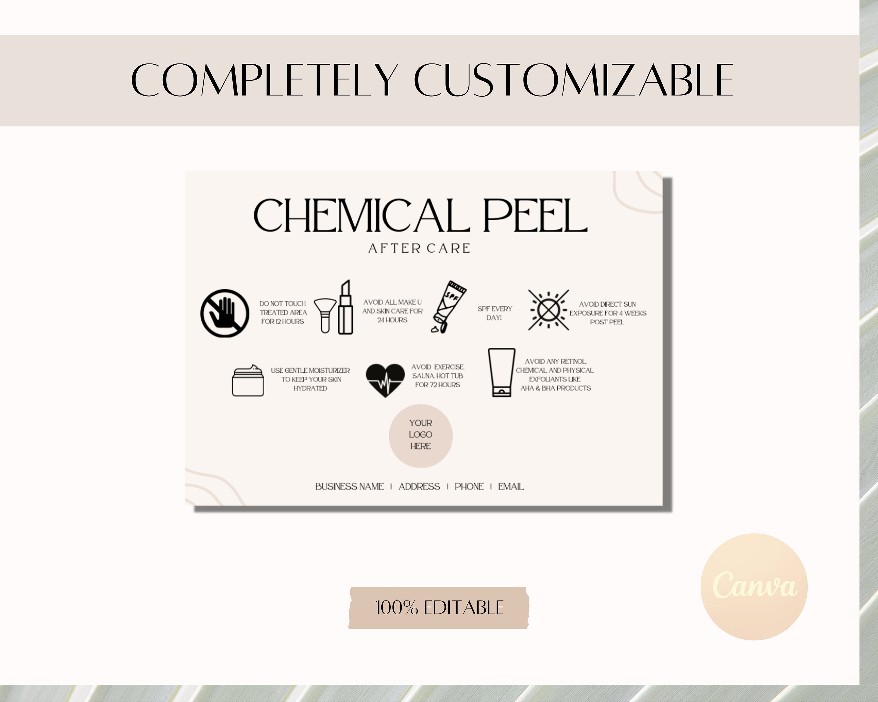 Editable Chemical Peel Aftercare Card Printable Chemical Peel Card ...