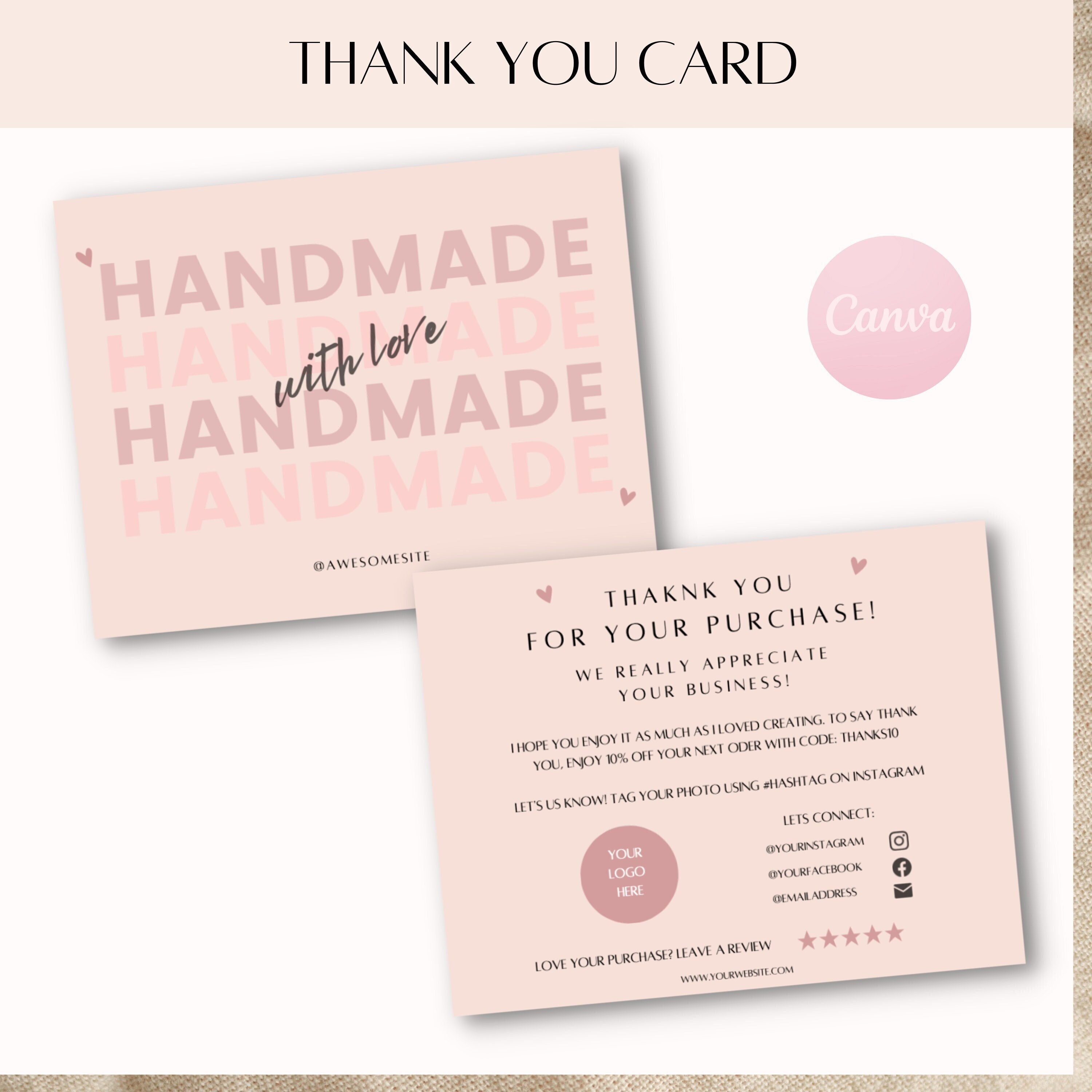 Editable Small Business Thank You Card Canva Template,business Thank ...