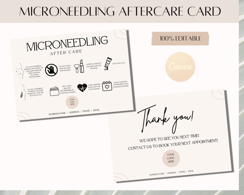 Editable Microneedling Aftercare Card Template, Aftercare Card, Canva ...
