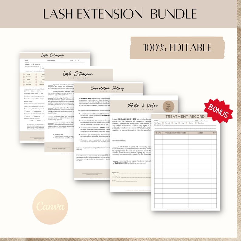 Editable Eyelash Extension Bundle, Canva Template, Lash Consent Form ...