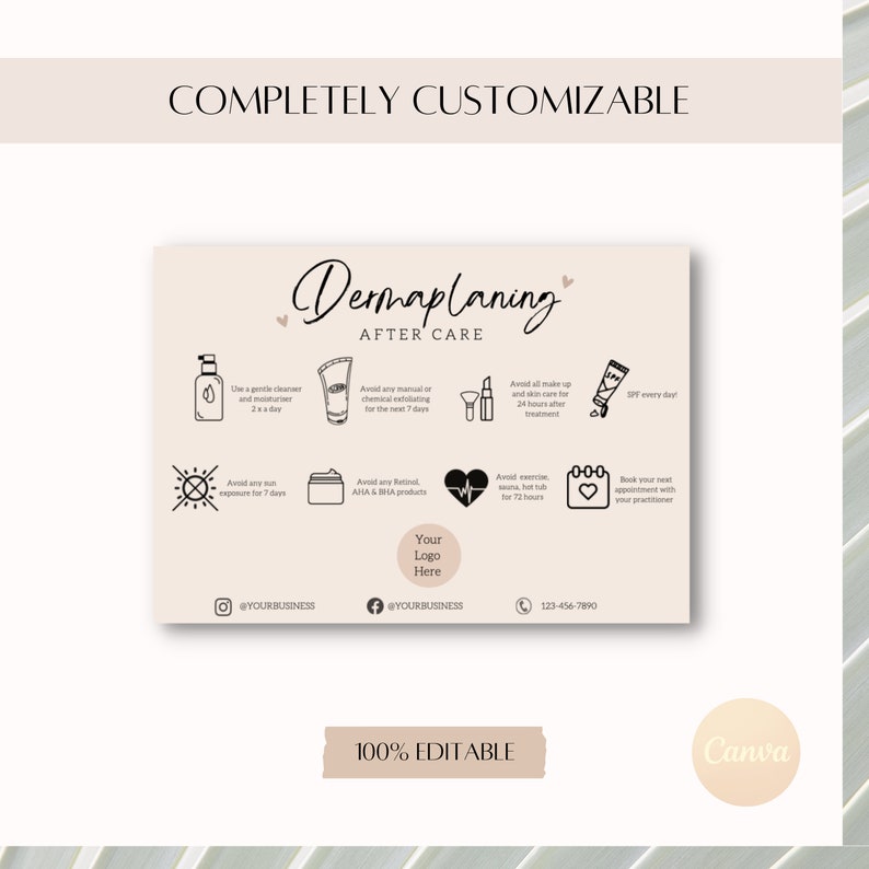 Editable Dermaplaning Aftercare Card Facial Template Printable Facial ...