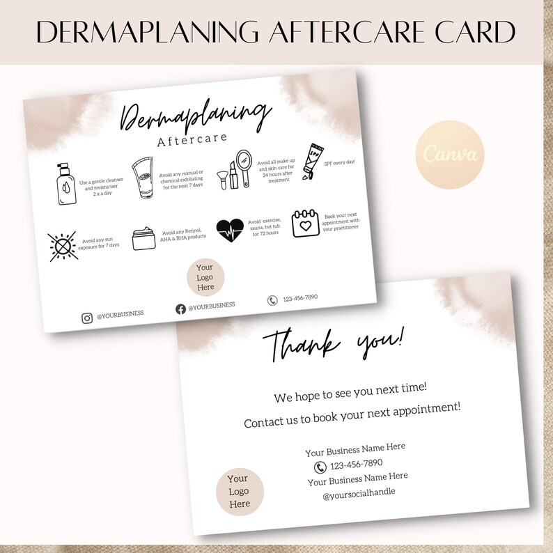 Editable Dermaplaning Aftercare Card Template, Facial Template ...