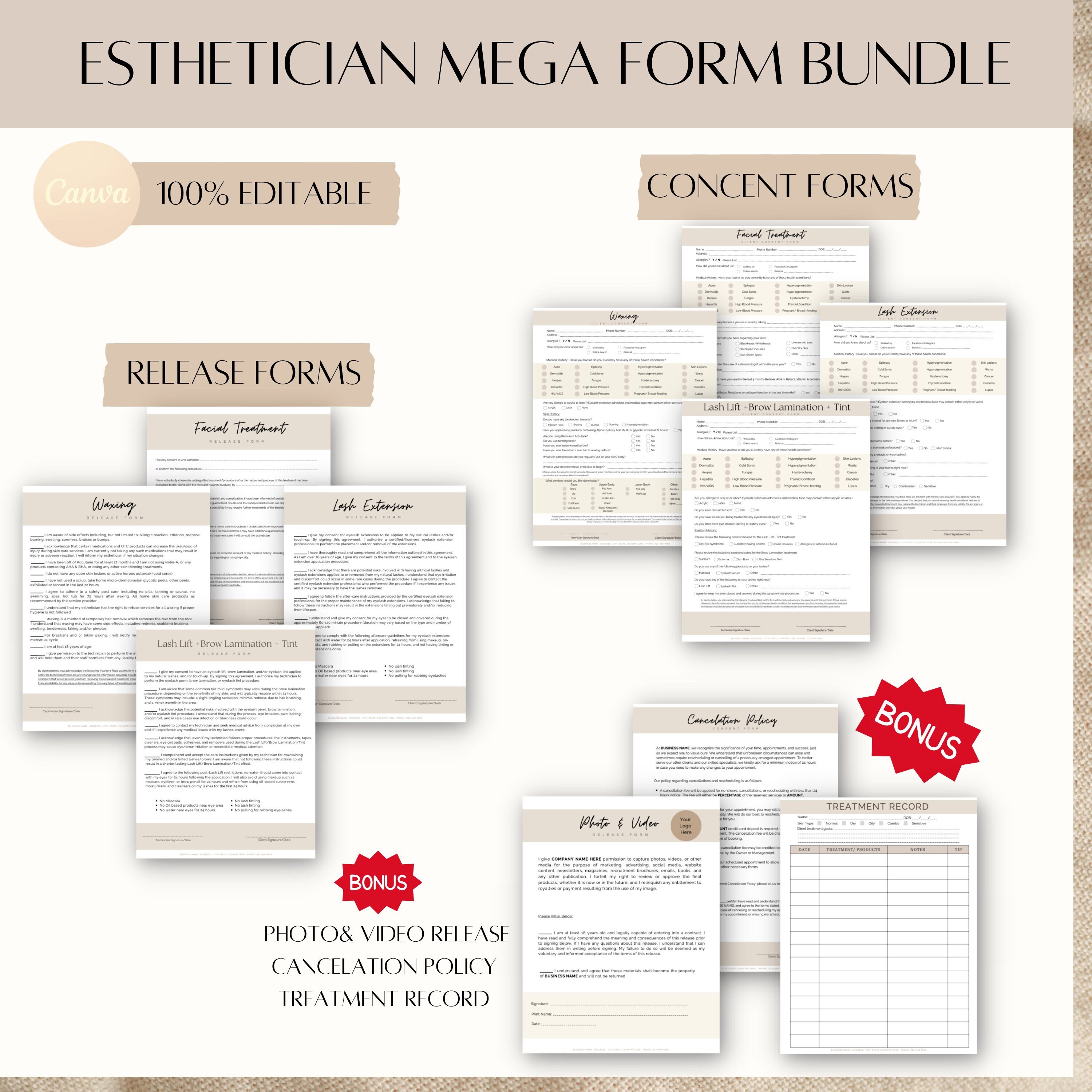 Editable Esthetician Mega Form Bundle,printable Skincare Consent Forms ...