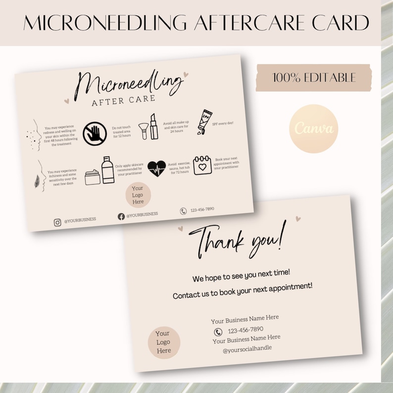 Editable Microneedling Aftercare Card Printable Template Editable ...
