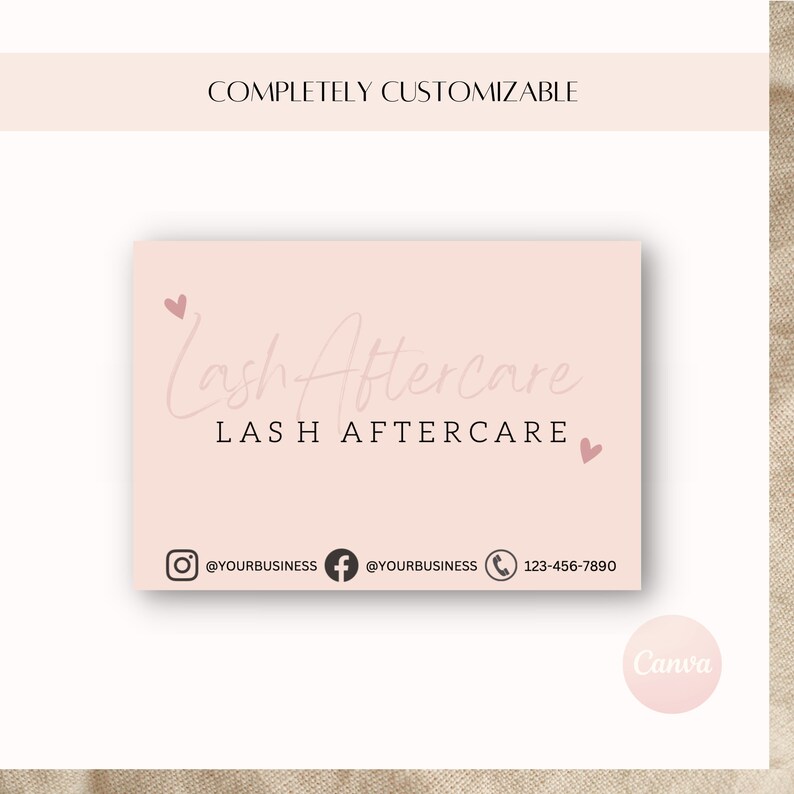 Editable Lash Aftercare Card Template, Canva Lash Card, Lash Extension ...