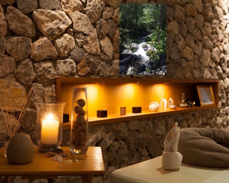 Relaxing Spa Wall Art - Greenery Art Print on Metal With River Rock ...