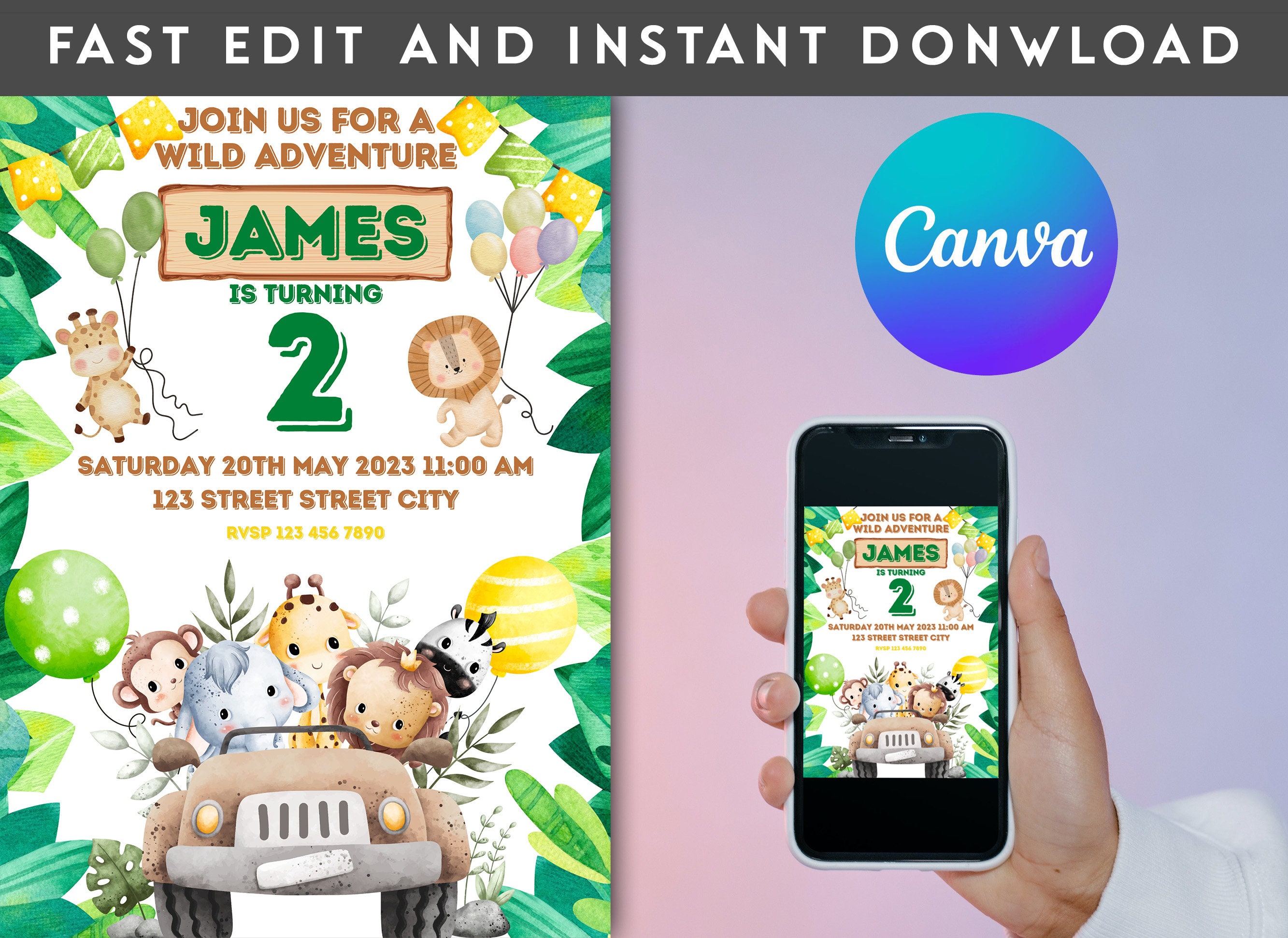 Birthday Invitation Safari Birthday Invitation Template Safari - Etsy