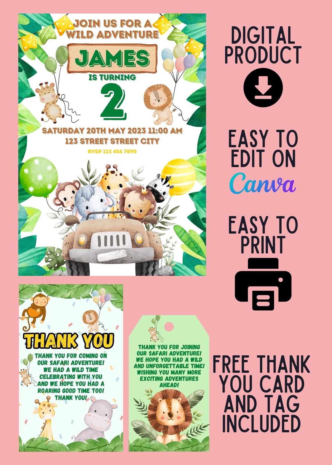 Birthday Invitation Safari Birthday Invitation Template Safari Birthday ...