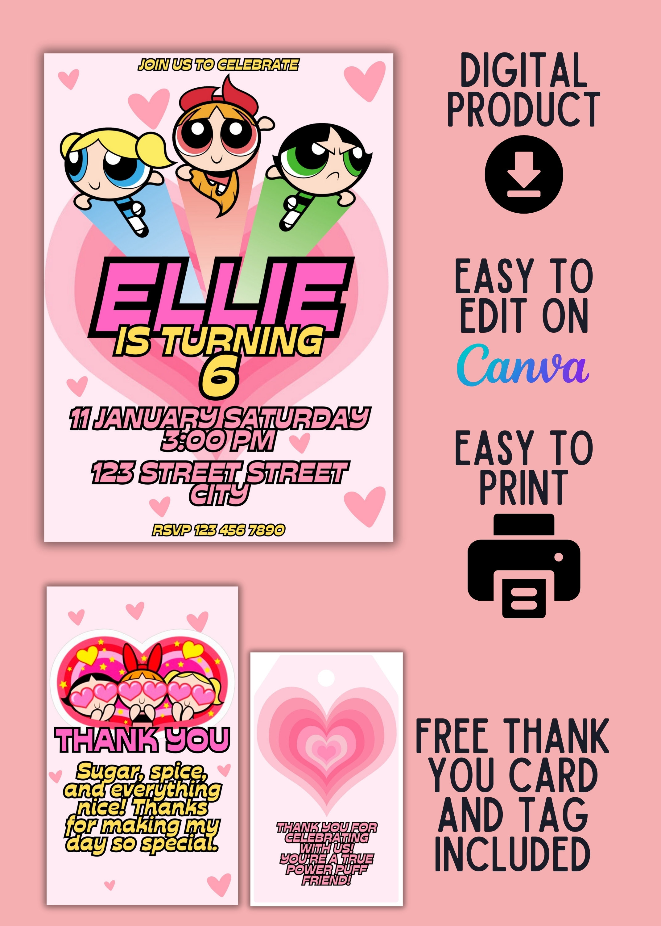 Birthday Invitation Powerpuff Girls Birthday Invitation Template ...