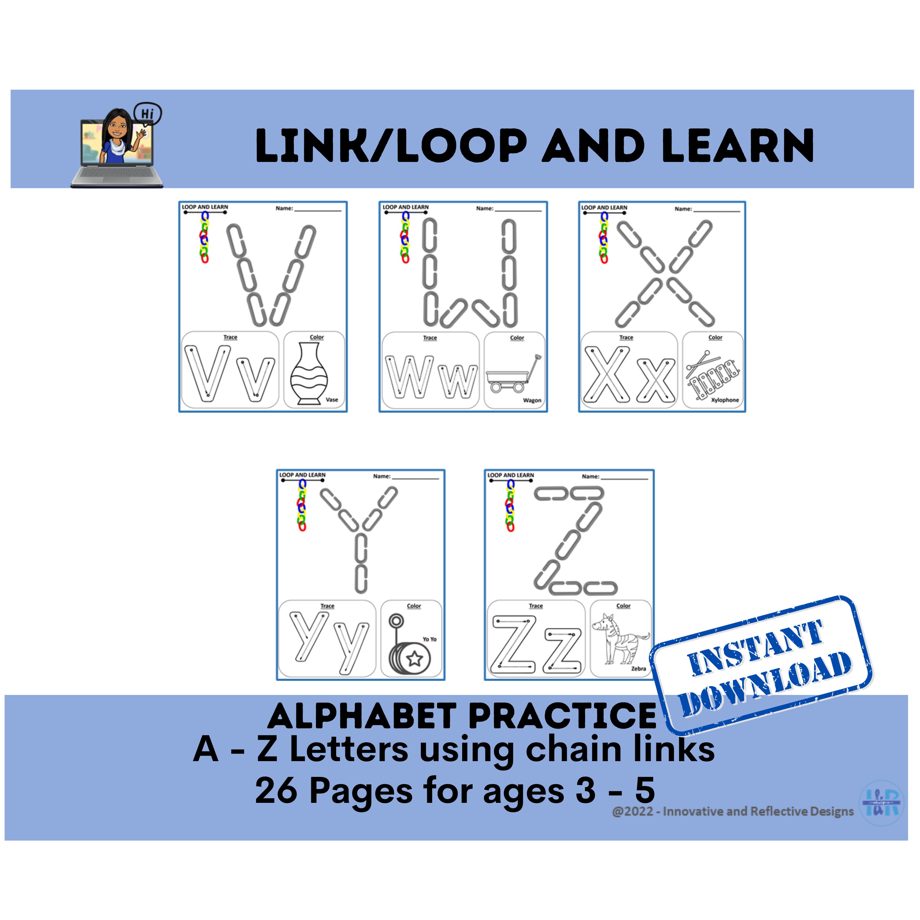 Chain Link Alphabet Worksheet: Fine Motor Skills, Letter Tracing (PDF ...