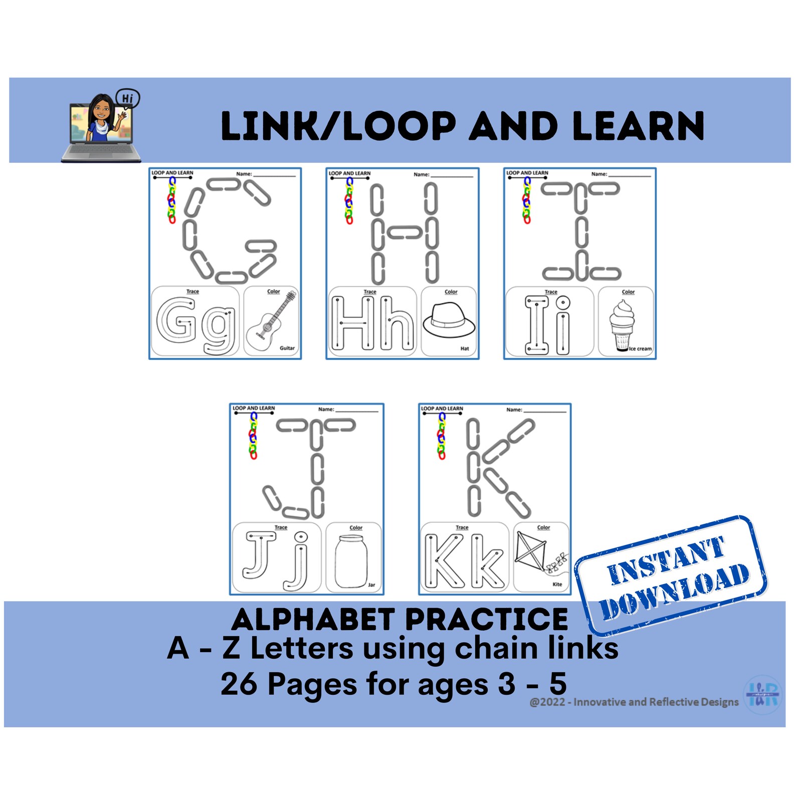 Chain Link Alphabet Worksheet: Fine Motor Skills, Letter Tracing (PDF ...