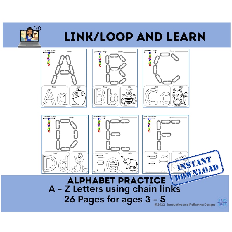 Chain Link Alphabet Worksheet: Fine Motor Skills, Letter Tracing (PDF ...
