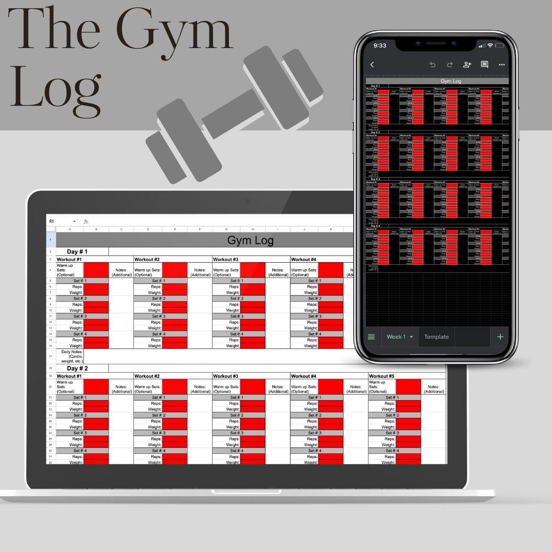 GOOGLE SHEETS Gym Log Template - Fully Customizable Digital Gym Log to ...