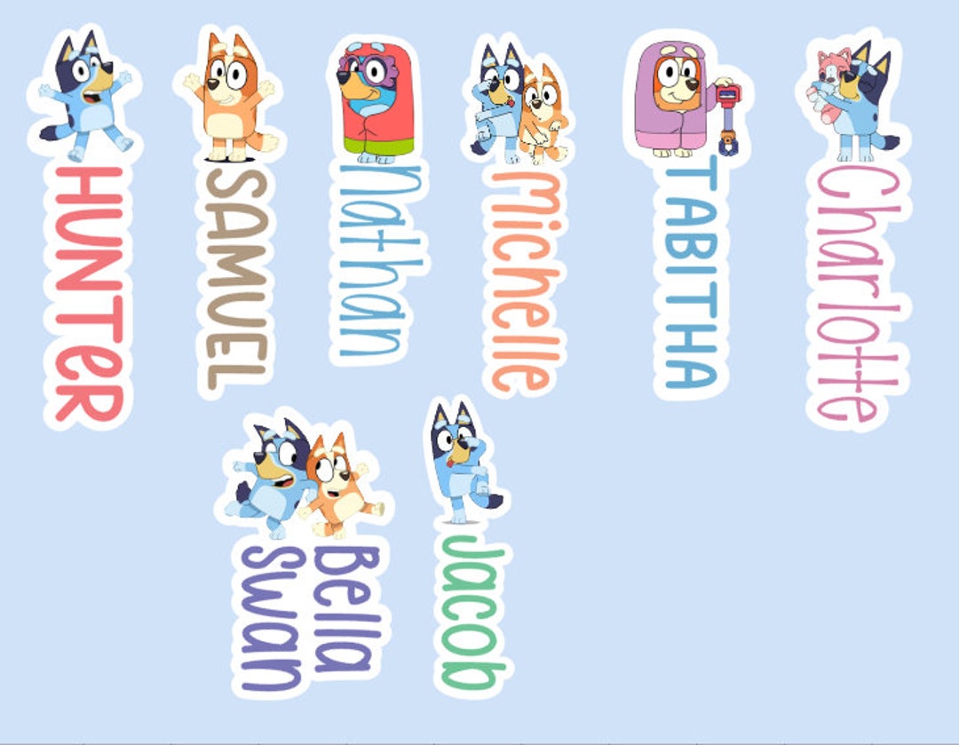 Bluey, Custom Name Stickers, Water Bottle Sticker, Name Stickers ...