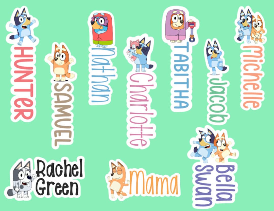 Personalized Bluey Name Stickers: Water Bottle & Laptop Decals - Etsy