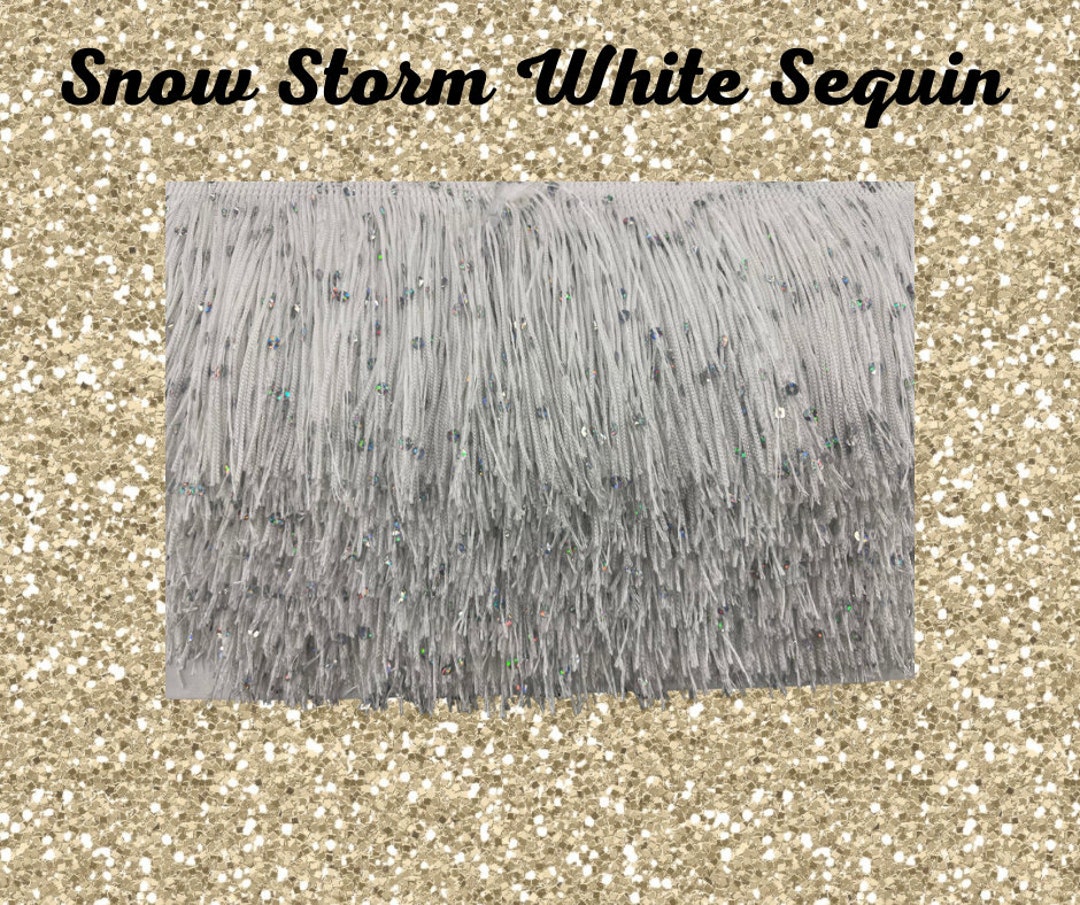 Snow Storm White Sequin 4 Inch Long Fringe Trims by the Yard, Freshies ...