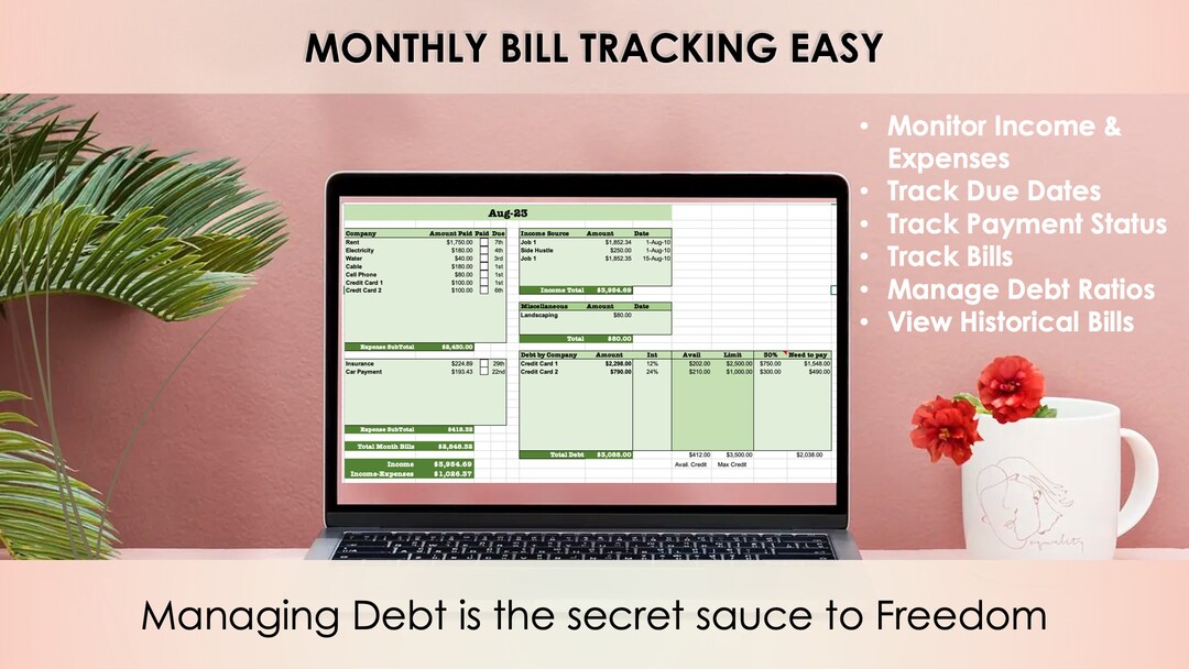 EASY Monthly Bills and Debt Tracker. Excel and Google Sheets Template ...