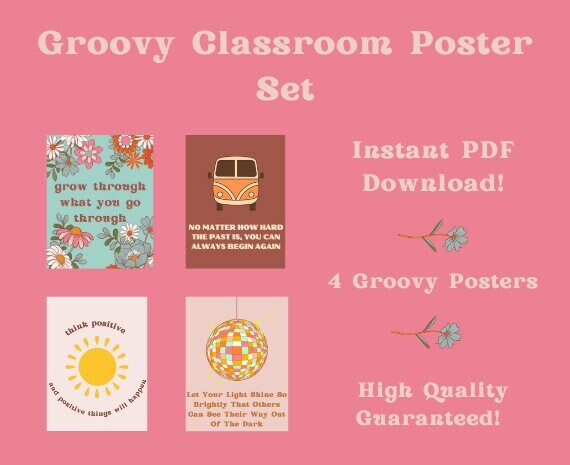 Groovy Classroom Poster Bundle, Educational Retro Banner Set for School ...