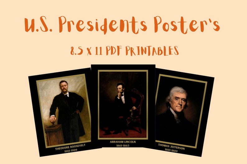U.S. Presidents' Portrait Printable Posters (UPDATED 2025), Instant ...