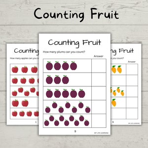 Counting Fruit Printable, Math Printable, Simple Counting for Kids, 10 ...