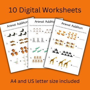 Animal Addition, Simple Addition for Kids, Math Printable, Ages 4-6, 10 ...