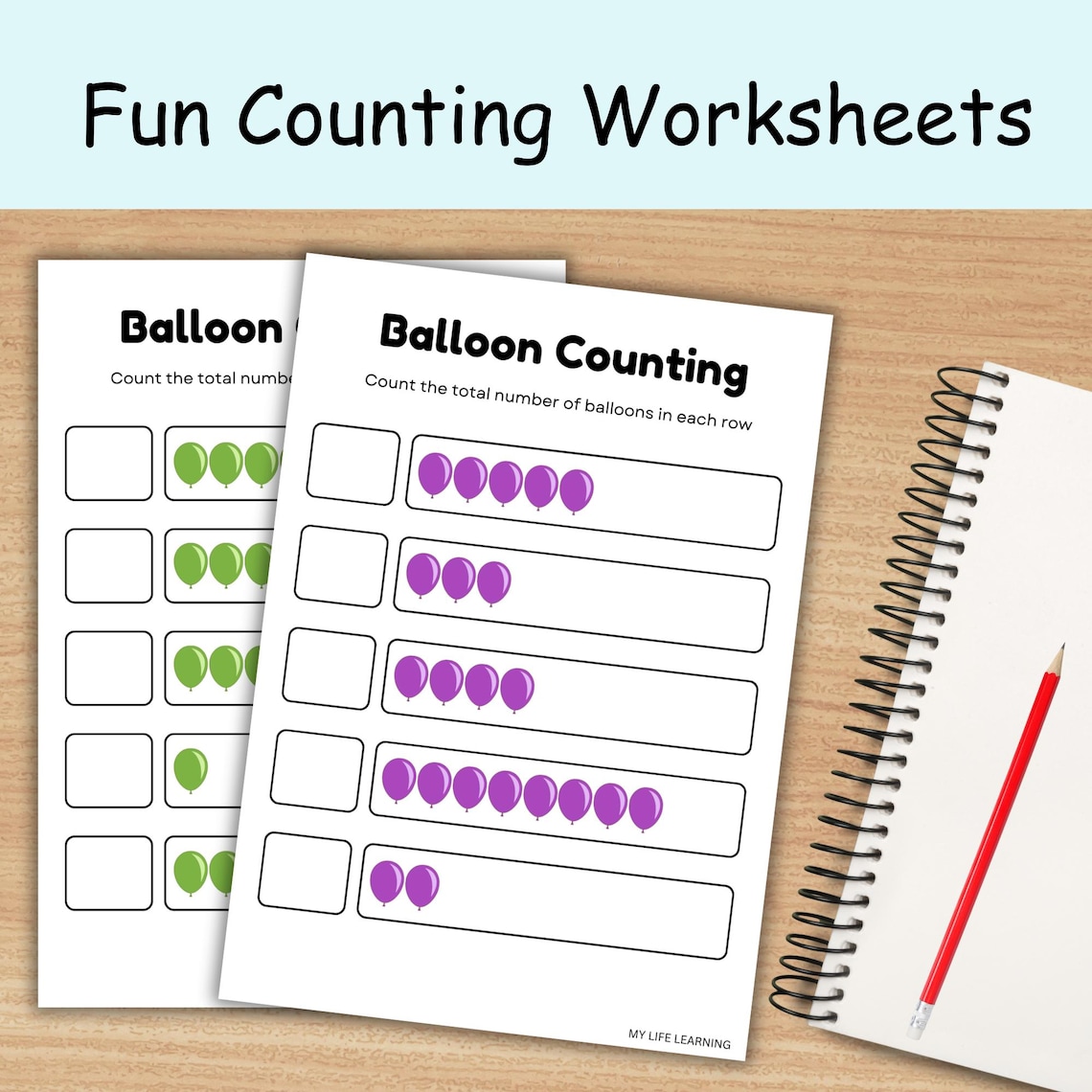 Balloon Counting Worksheets, Preschool and Kindergarten Math Printables ...
