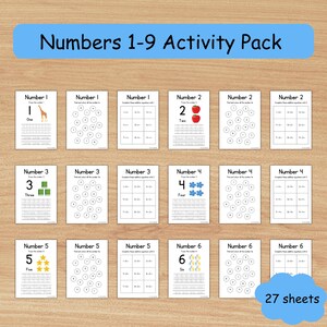 Numbers 1-9 Worksheets, 27 Digital Sheets, Ages 4-7 - Etsy