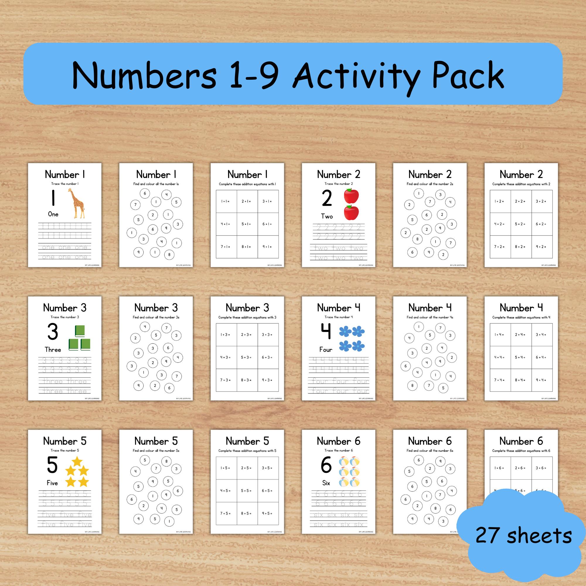 Numbers 1-9 Worksheets, 27 Digital Sheets, Ages 4-7 - Etsy