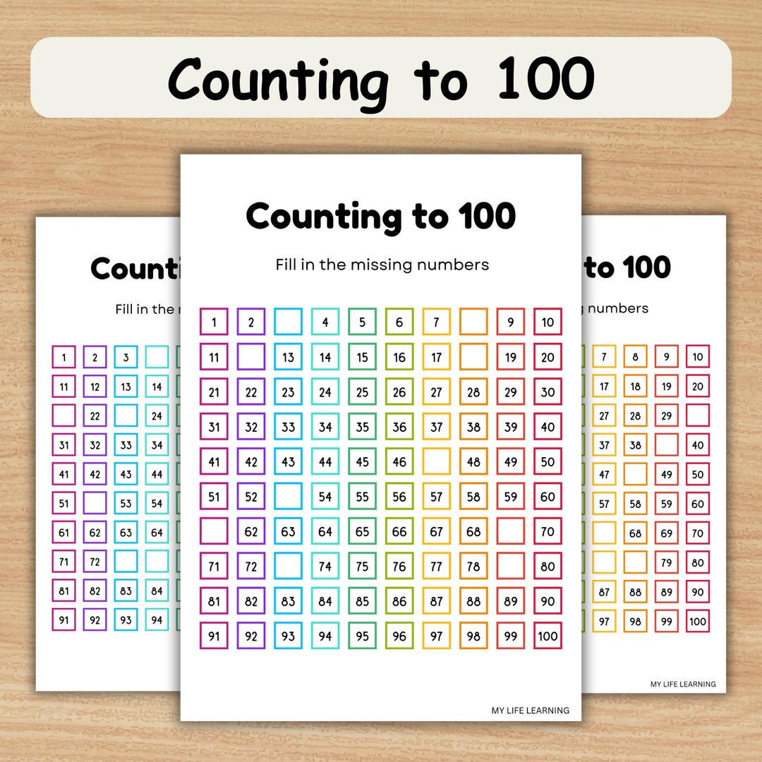 Counting to 100 Printables, Counting Numbers 1-100, 10 Digital Sheets ...