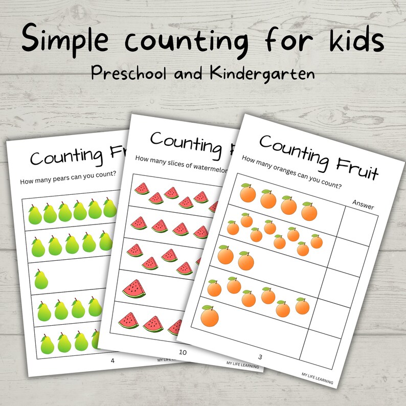 Counting Fruit Printable, Math Printable, Simple Counting for Kids, 10 ...