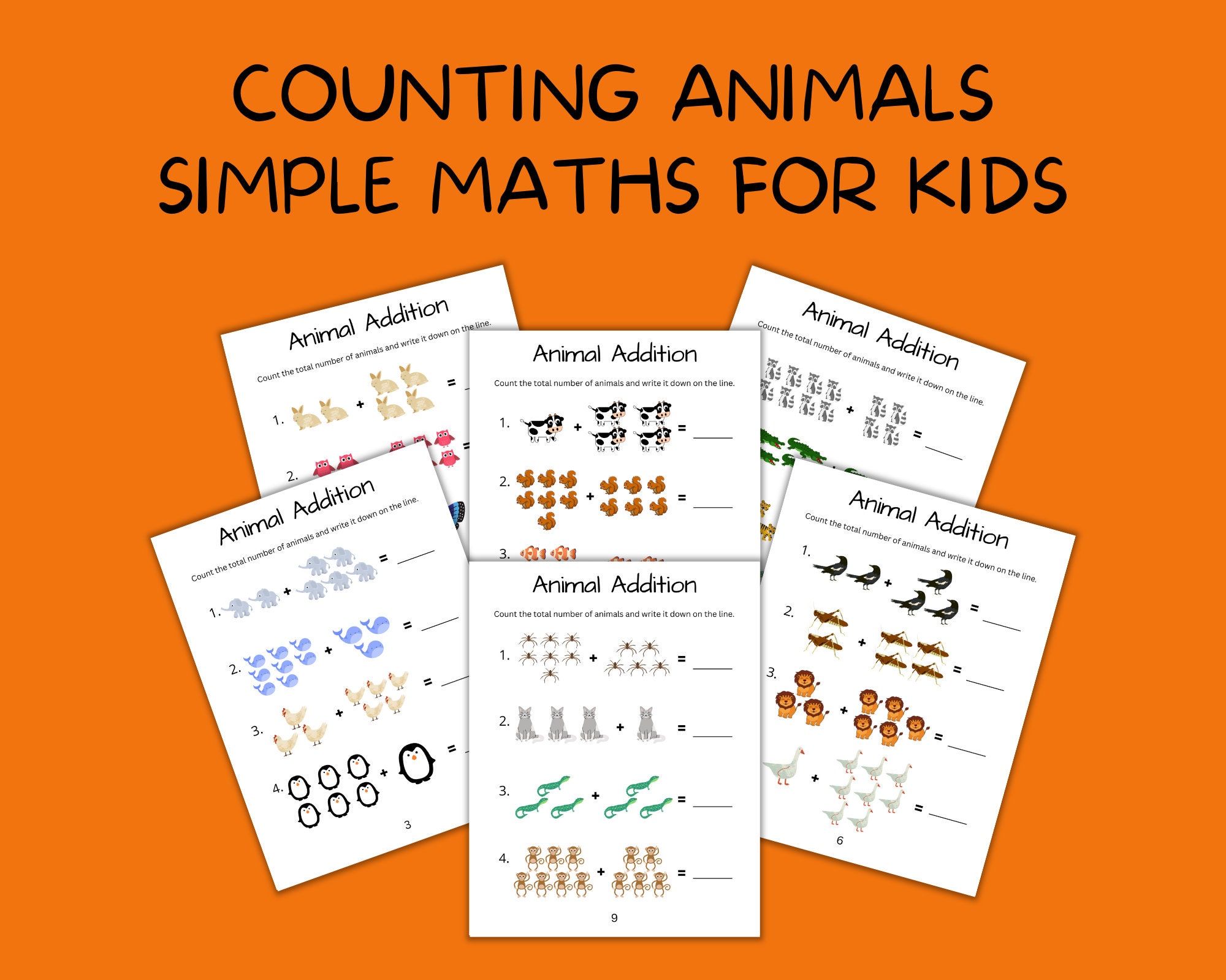 Animal Addition, Simple Addition for Kids, Math Printable, Ages 4-6, 10 ...