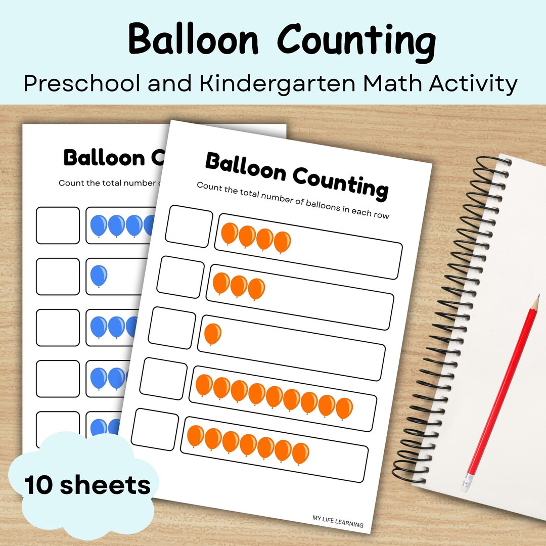 Balloon Counting Worksheets, Preschool and Kindergarten Math Printables ...
